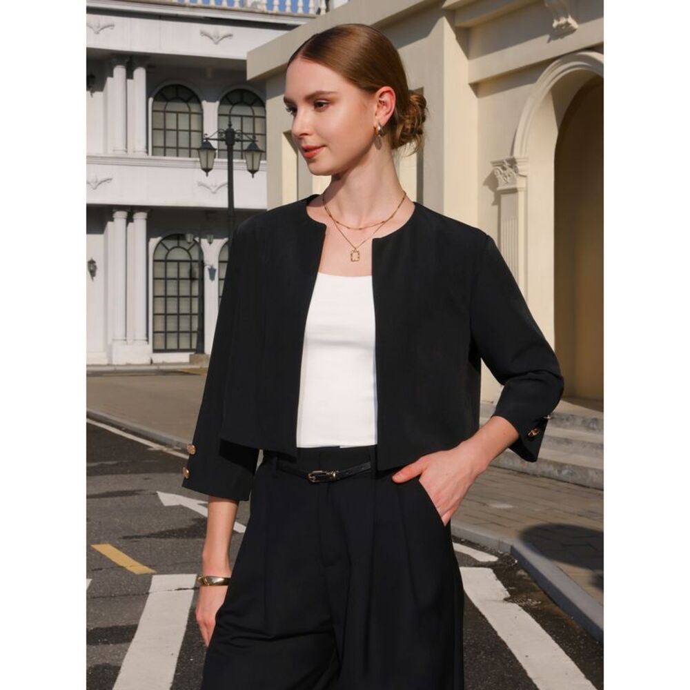 Hobemty | Jackets & Coats | Work Cropped Jacket 34 Sleeve Collarless ...